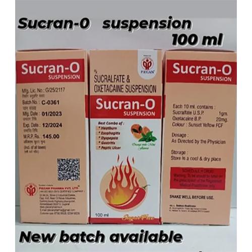 Sucran O Suspension Ingredients: Sucralfate 1Gm And Oxetacaine 10Mg at ...